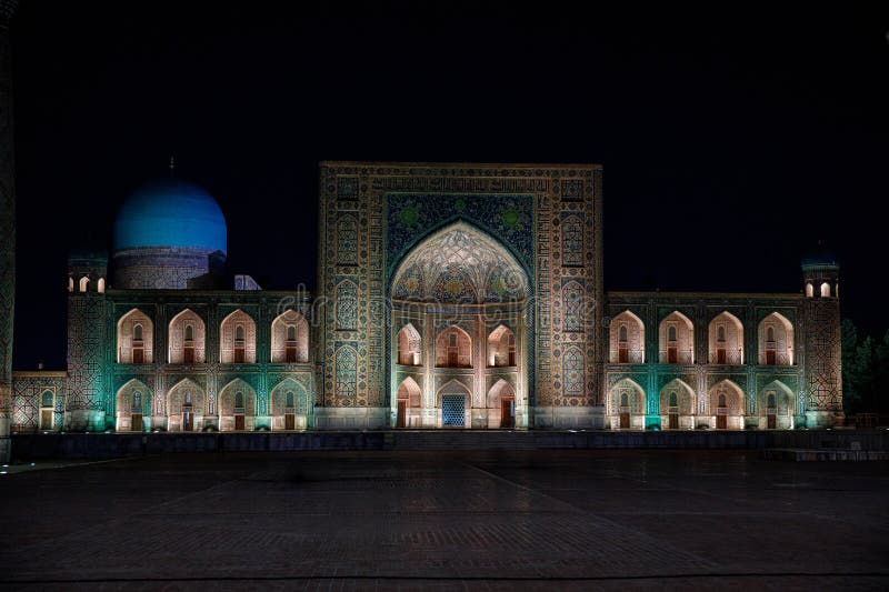 Colorful Registan Square in Samarkand, Uzbekistan. Samarqand by Night ...
