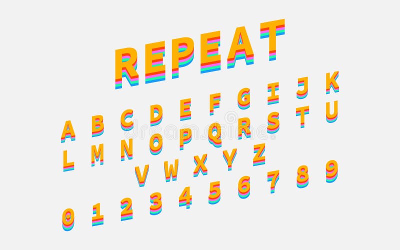 Colorful Repeat Font. Reto Bold Font. Alphabet in Colorful Trending ...