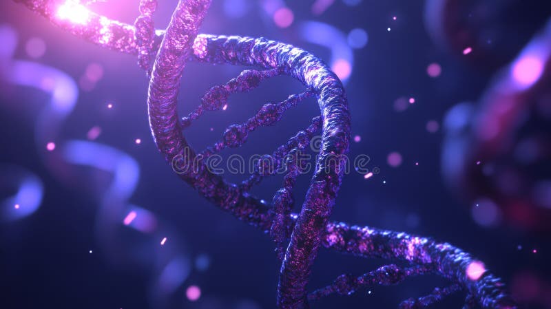 Colorful Representation of DNA Strand with Vibrant Particles in a Dark ...