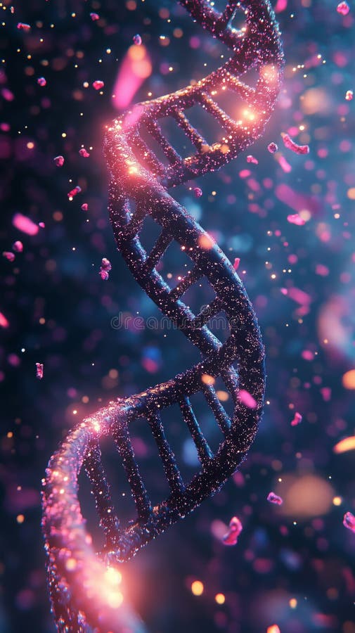 Colorful Representation of DNA Structure with Glowing Particles in a ...