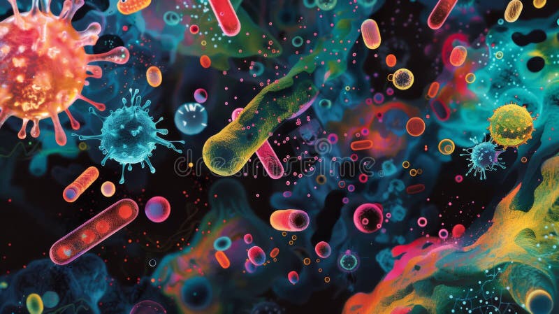 Colorful Representation of Microscopic Pathogens Stock Image - Image of ...