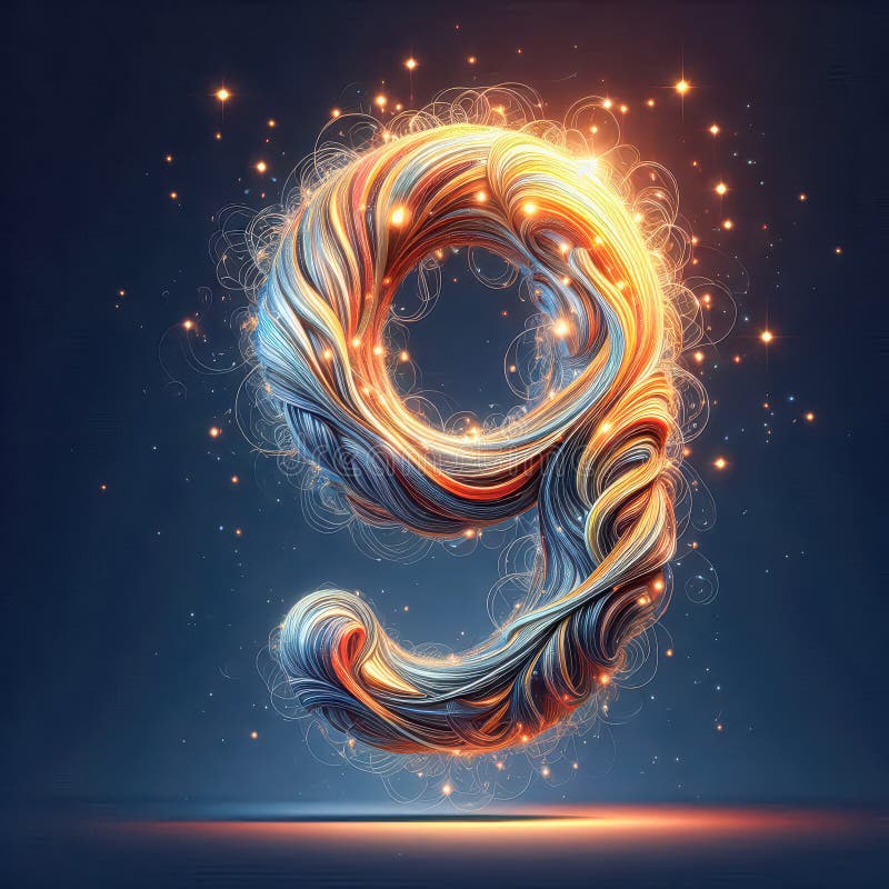 Vibrant Design Featuring Number Nine with Swirling Colors and Glowing ...