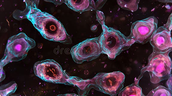 Colorful Representation of Pluripotent Stem Cells Under a Microscope ...