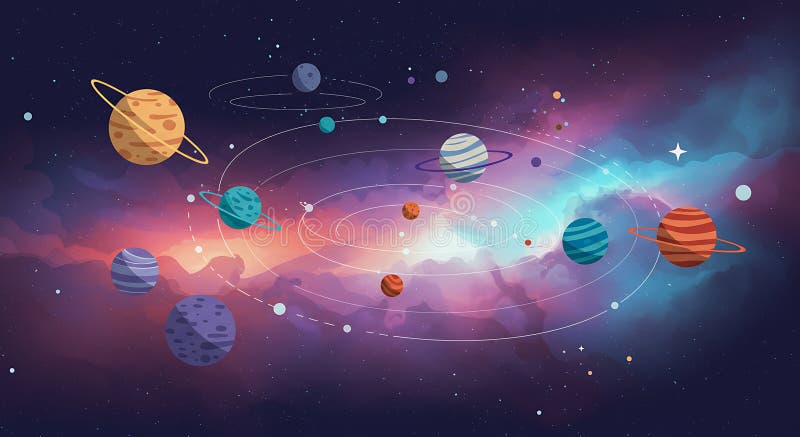 Colorful Representation of the Solar System with Planets Orbiting in a ...