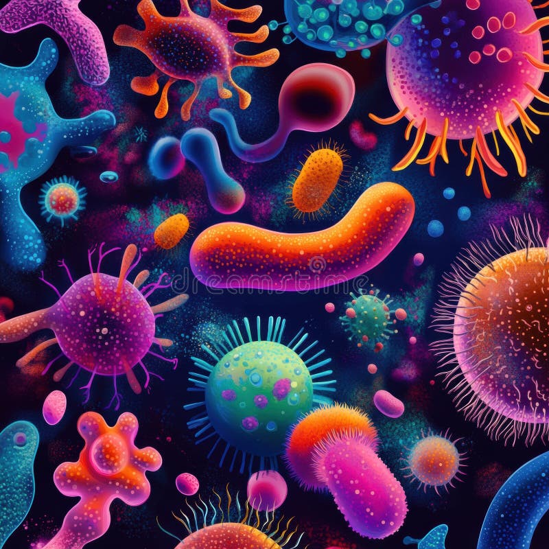 Illustration Showcasing Diverse Microscopic Microbes in Vibrant Colors ...