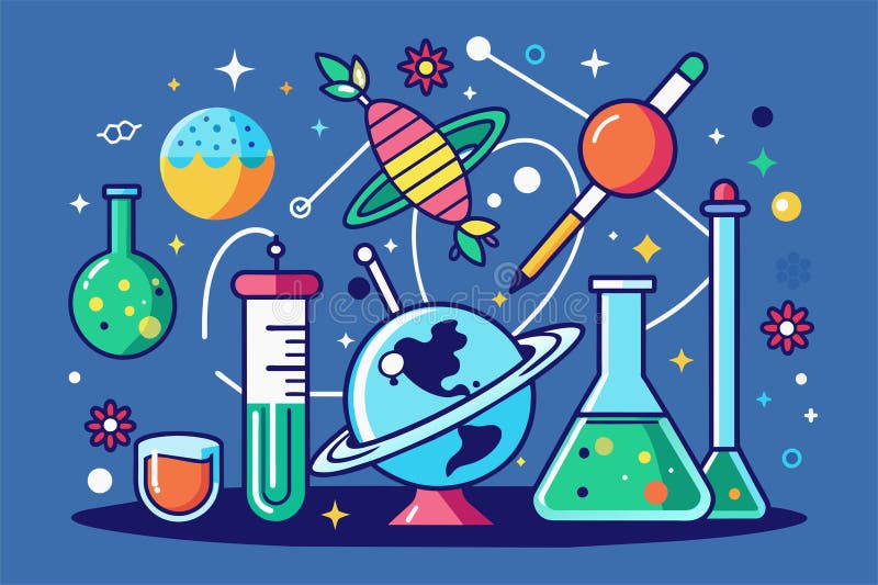 Colorful Representation of Various Science Tools, Planets, and ...