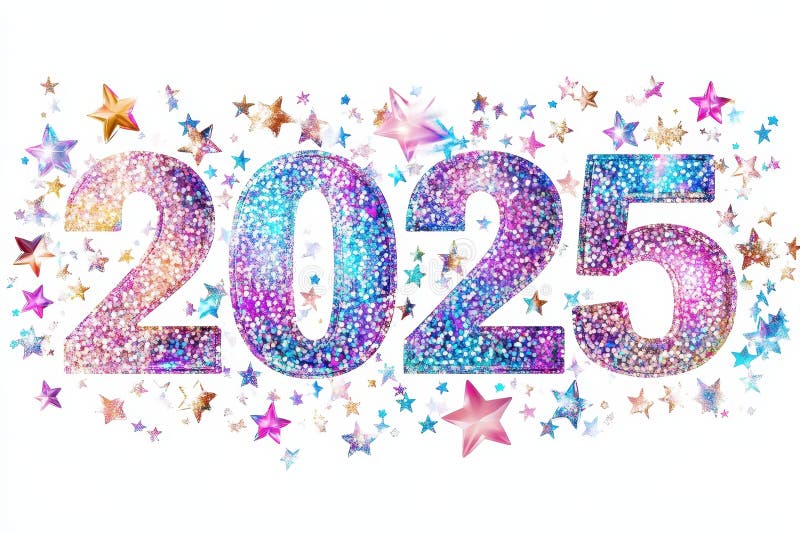 A Colorful Representation of the Year 2025 with Sparkling Stars Stock ...