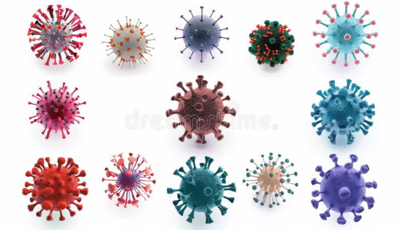 Colorful Representations of Various Virus Models on a White Background ...