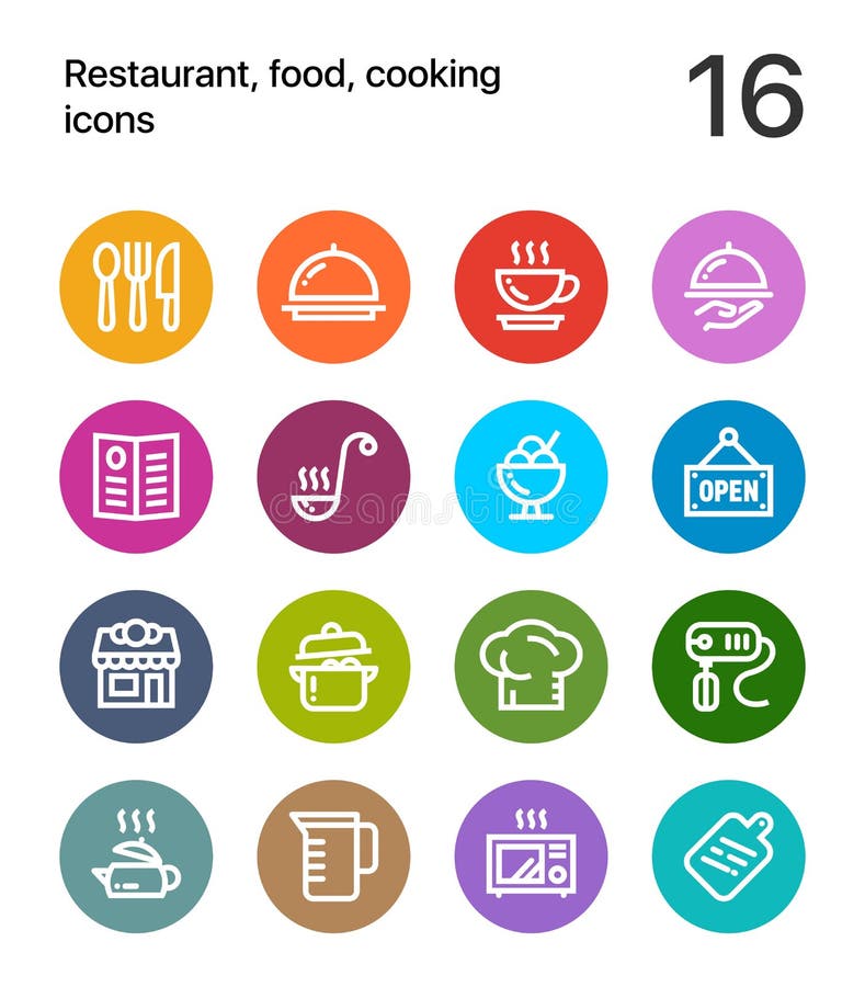 Colorful Restaurant, Food, Cooking Icons for Web and Mobile Design Pack ...