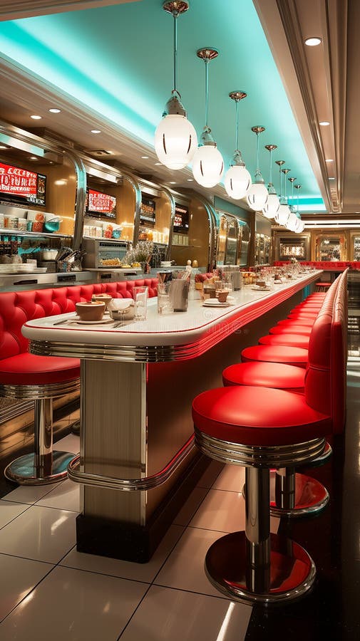 Colorful Retro American Diner Interior Design, Bar, Cafe Stock ...