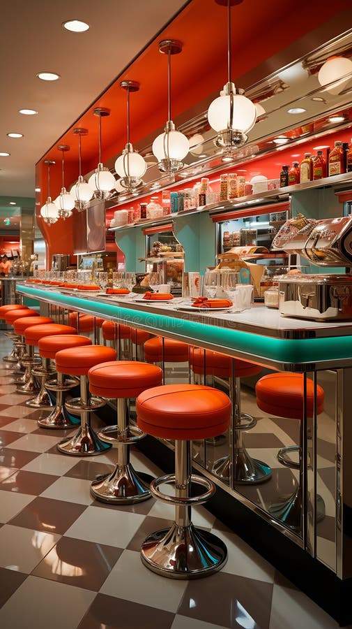 Colorful Retro American Diner Interior Design, Bar, Cafe Stock Image ...