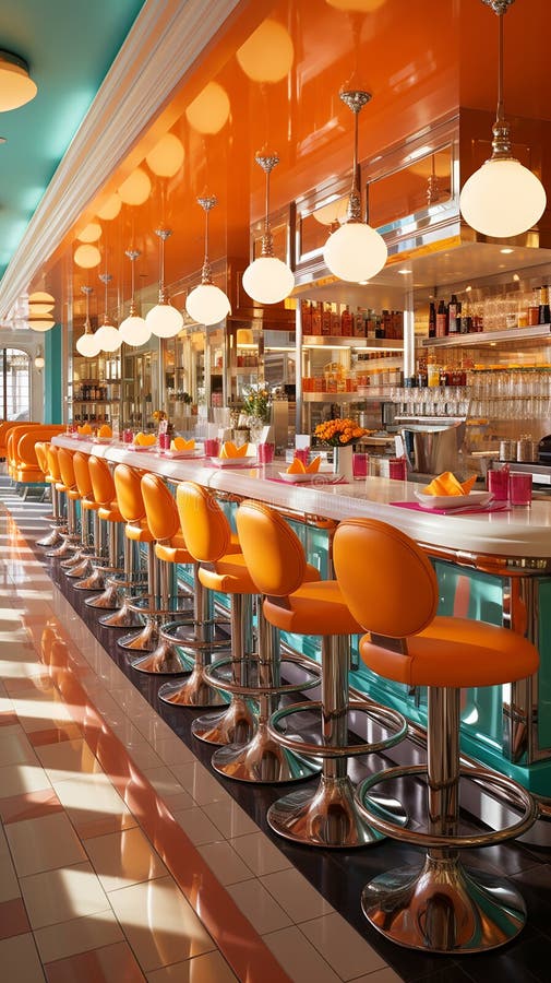 Colorful Retro American Diner Interior Design, Bar, Cafe Stock Image ...