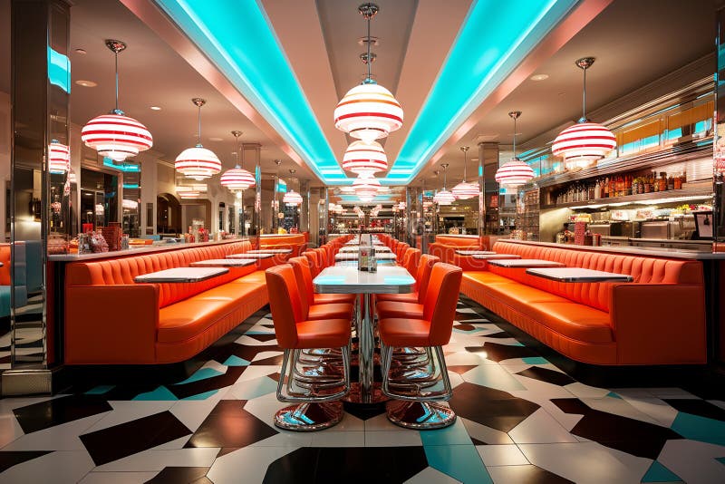 Colorful Retro American Diner Interior Design, Bar, Cafe Stock ...