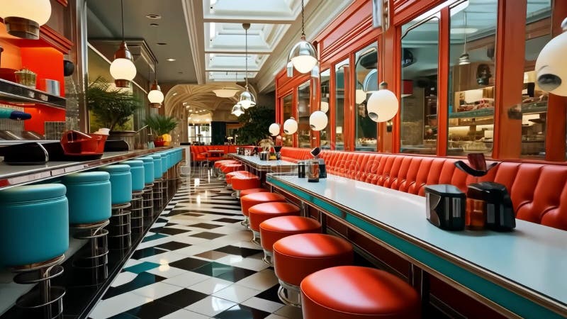 Colorful Retro American Diner Interior Design, Bar, Cafe Stock Video ...
