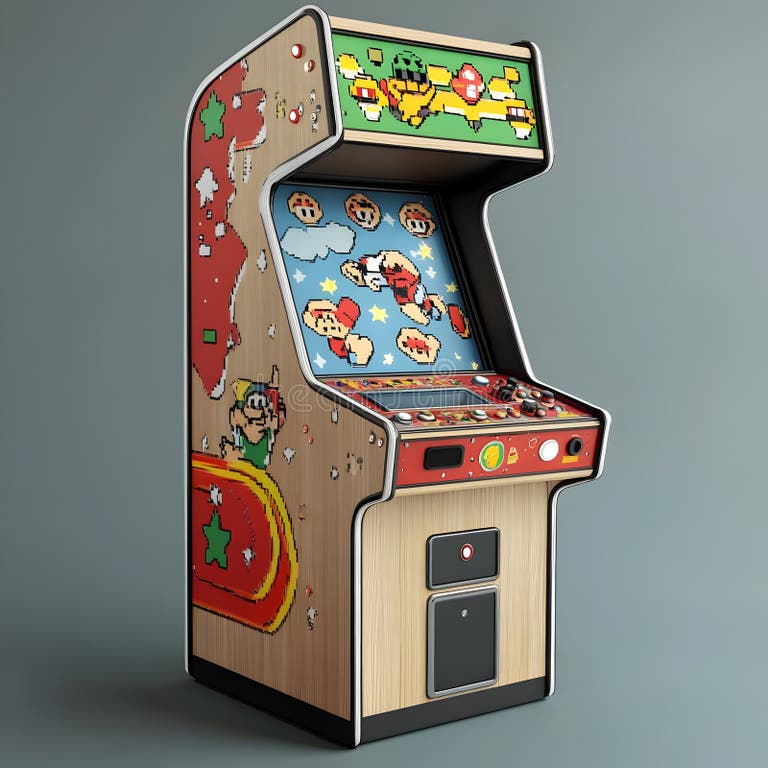 A Colorful Retro Arcade Game Cabinet Featuring Classic Platform Game ...