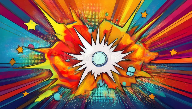 Colorful Retro Comic Explosion Design with Layered Halftone Patterns ...