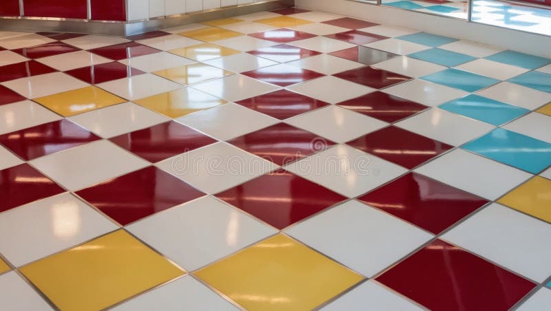 Colorful Retro Diner Floor with Shiny Tiles. Stock Photo - Image of ...