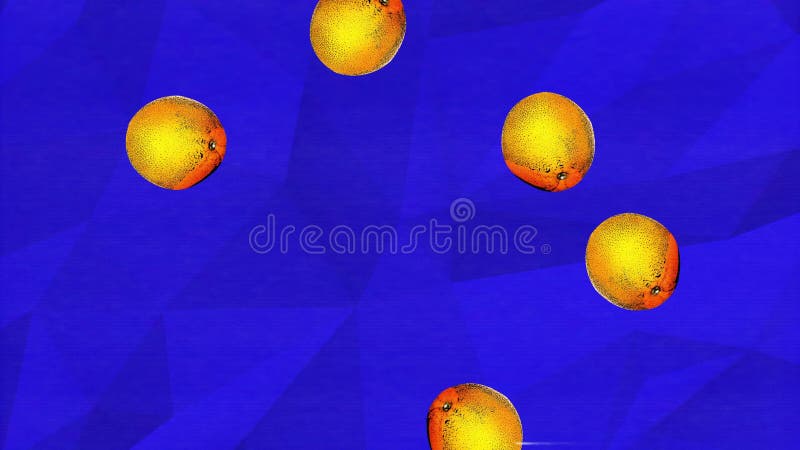 Colorful Retro Falling Whole Oranges Animation on a Blue Geometric ...