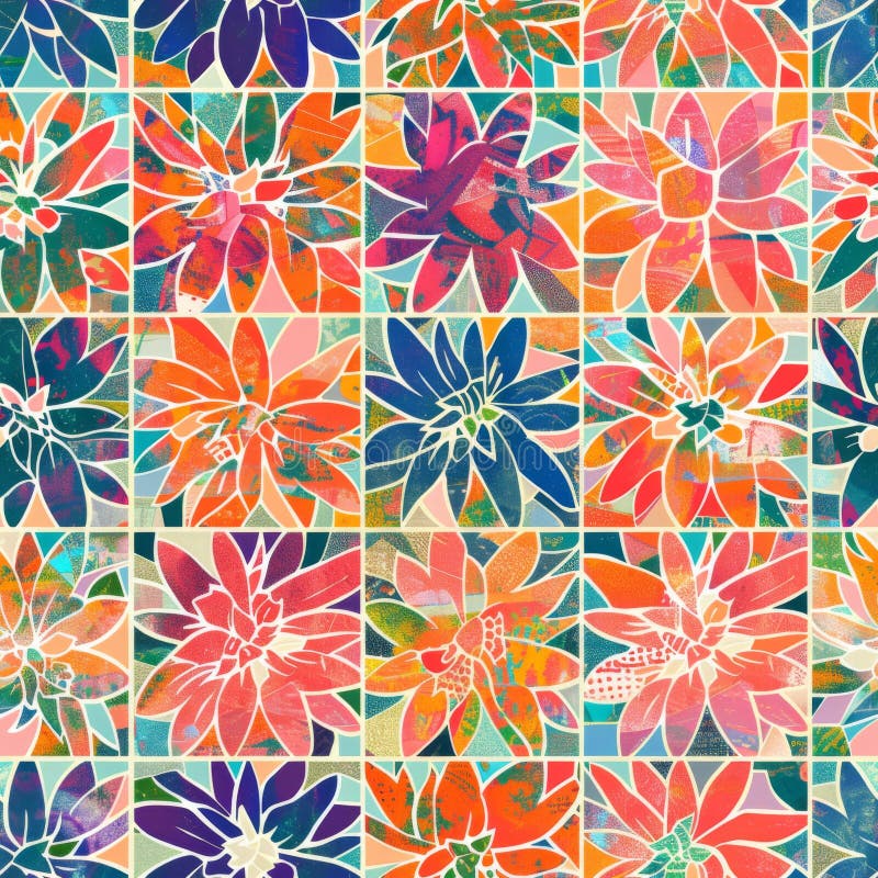 Colorful Retro Floral Mosaic Pattern for Vibrant Background Stock Image ...