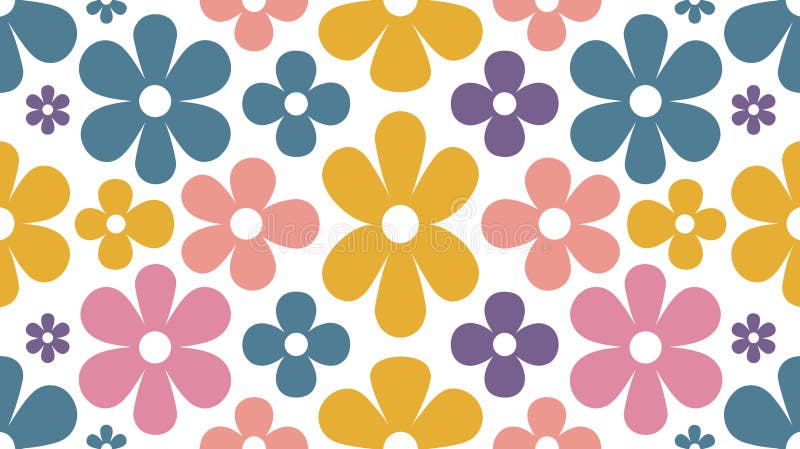 Colorful Retro Flower Power Pattern with Vintage 70s Vibes Stock Vector ...
