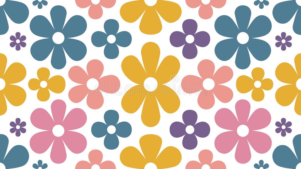 Colorful Retro Flower Power Pattern with Vintage 70s Vibes Stock Vector ...