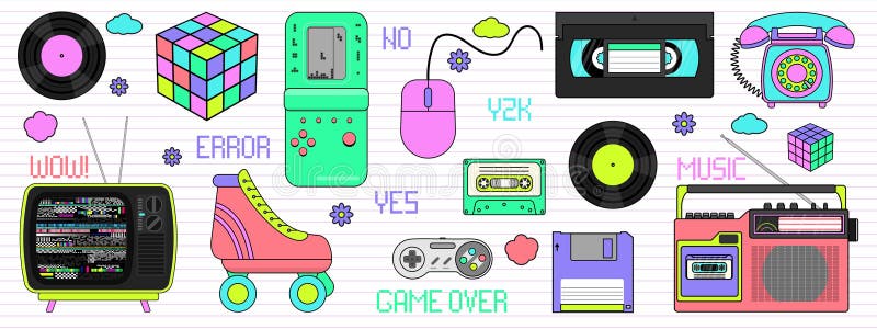 Colorful Retro Pattern Showing 80s and 90s Objects Like a Vhs, Rubik S ...