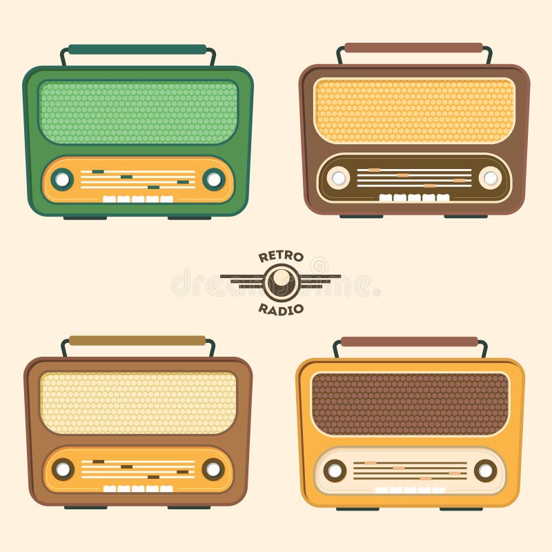 Colorful Retro Radio Set. Flat Design Stock Vector - Illustration of ...