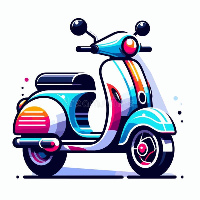 Colorful Retro Scooter Illustration in Vibrant Style Stock Illustration ...