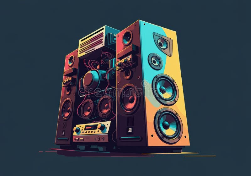 Colorful Retro Speaker System with Multiple Audio Components and ...