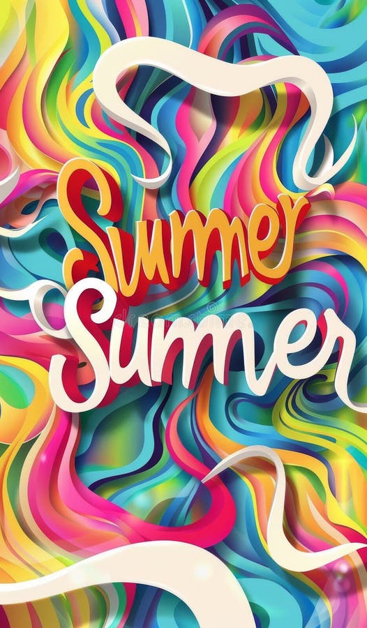 Colorful Retro Summer Poster with Vibrant Wavy Designs and Typography ...