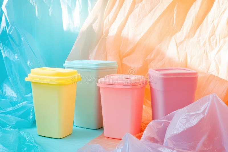 Colorful Reusable Containers Stand Out while Surrounded by Discarded ...