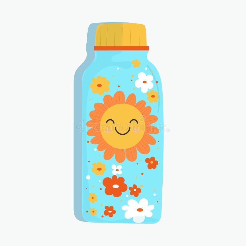 Colorful Reusable Water Bottle with Flower Design and Smiling Sun ...