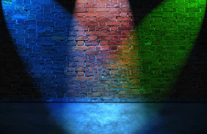 Colorful RGB Spot Lights on Brick Wall Stock Photo - Image of ...