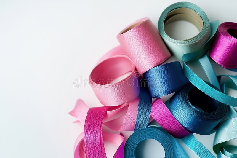 Colorful Ribbon Rolls of Various Colors on a White Background Ai Photo ...