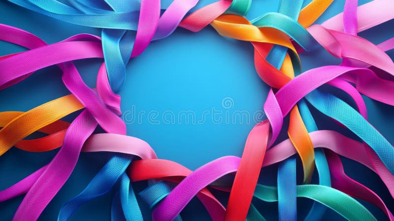 Colorful Ribbons Form a Circular Design on Blue Stock Illustration ...