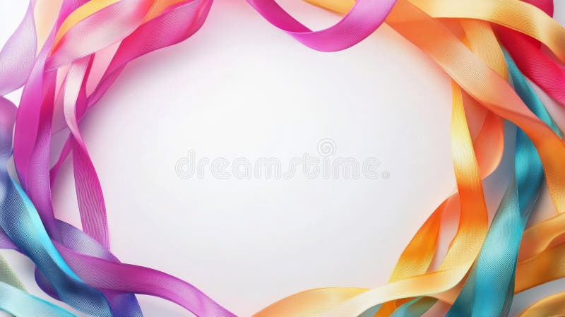 Colorful Ribbons Form a Circular Frame on White Background Stock ...
