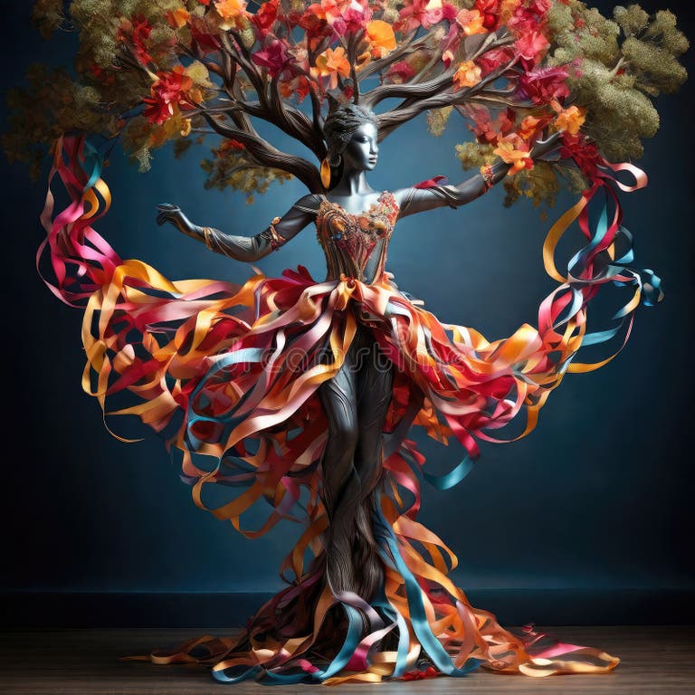 Colorful Ribbons on Tree. Branches Wrapped in Colorful Ribbons Stock ...