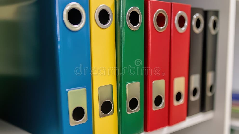 Colorful Ring Binders Organized Office Documents on Shelf, Ready for ...