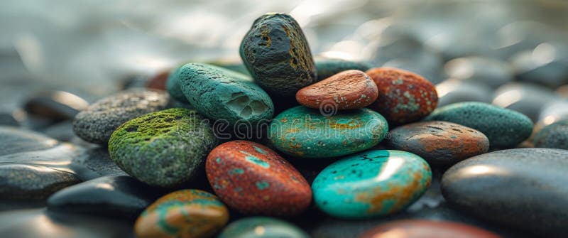 Colorful River Stones Clustered Together. Stock Photo - Image of ...