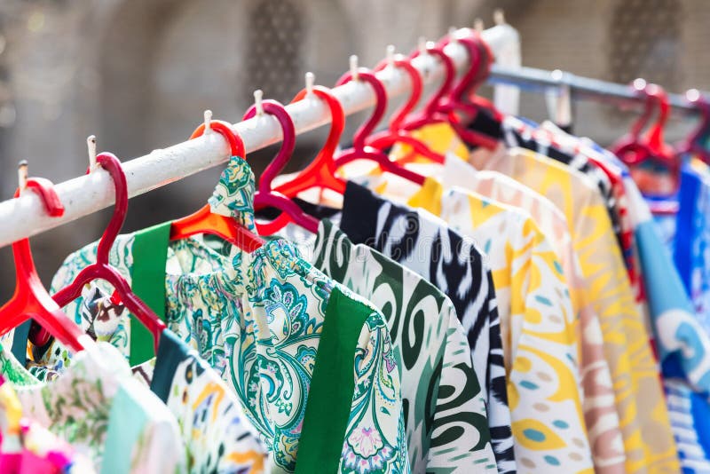 Colorful Robes Hang on Racks, Assortment of Bukhara Bazaar Stock Photo ...