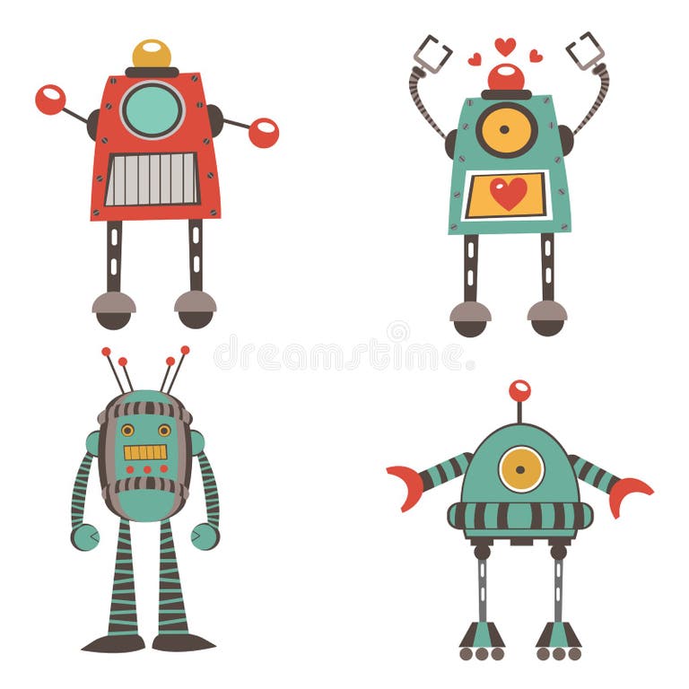 Colorful Robot Characters Collection Stock Vector - Illustration of ...