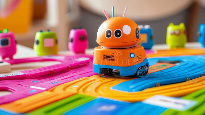 A Colorful Robot Coding Kit with Small Bots, Coding Cards, and Tracks Stock Photo - Image of ...