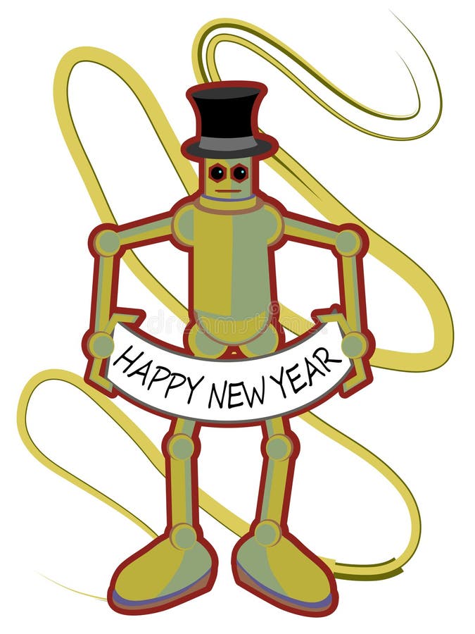 Colorful Robot Holding Happy New Year Sign Stock Vector - Illustration ...
