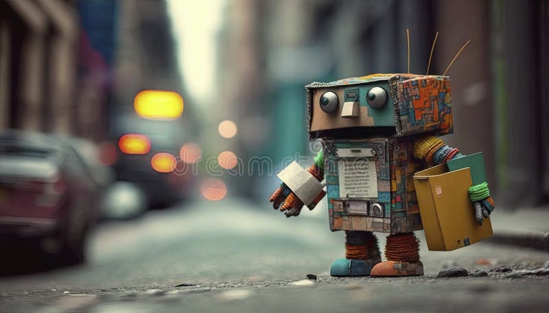Colorful Robot Made from Recycled Materials for Web Design. Stock ...
