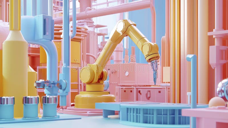 Colorful Robotic Arm Inside an Industrial Setting Stock Illustration ...