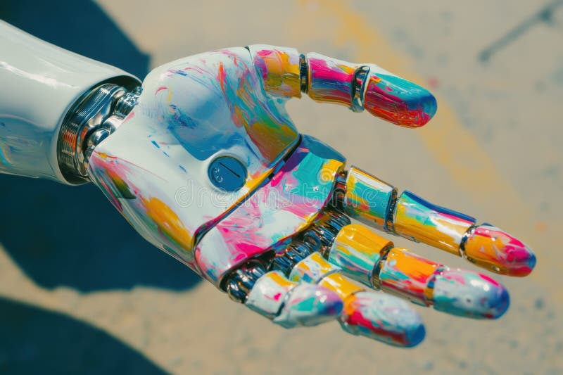 Colorful Robotic Hand Showcasing Artistic Painting Techniques in Urban ...
