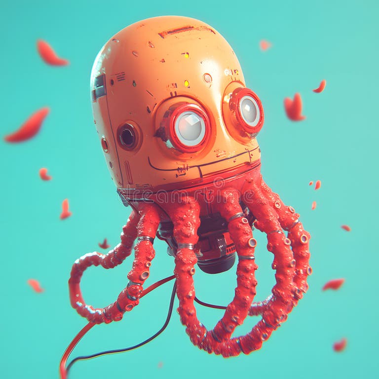 Colorful Robotic Octopus with Expressive Eyes Stock Illustration ...