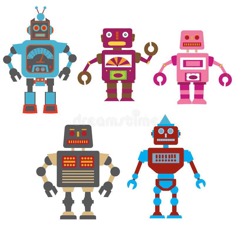 Colorful robots stock illustration. Illustration of anniversary - 27357794