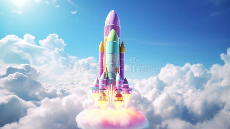 A Colorful Rocket is Flying through the Clouds Stock Photo - Image of ...