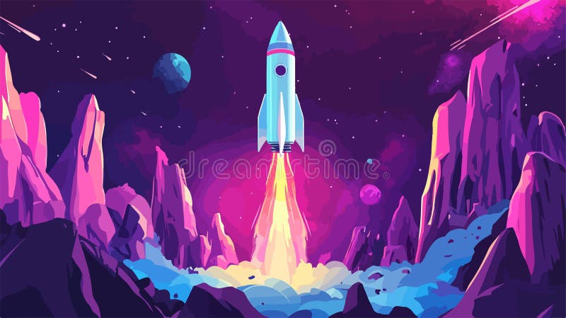 Colorful Rocket Flying in Space Illustration for Creative Projects ...